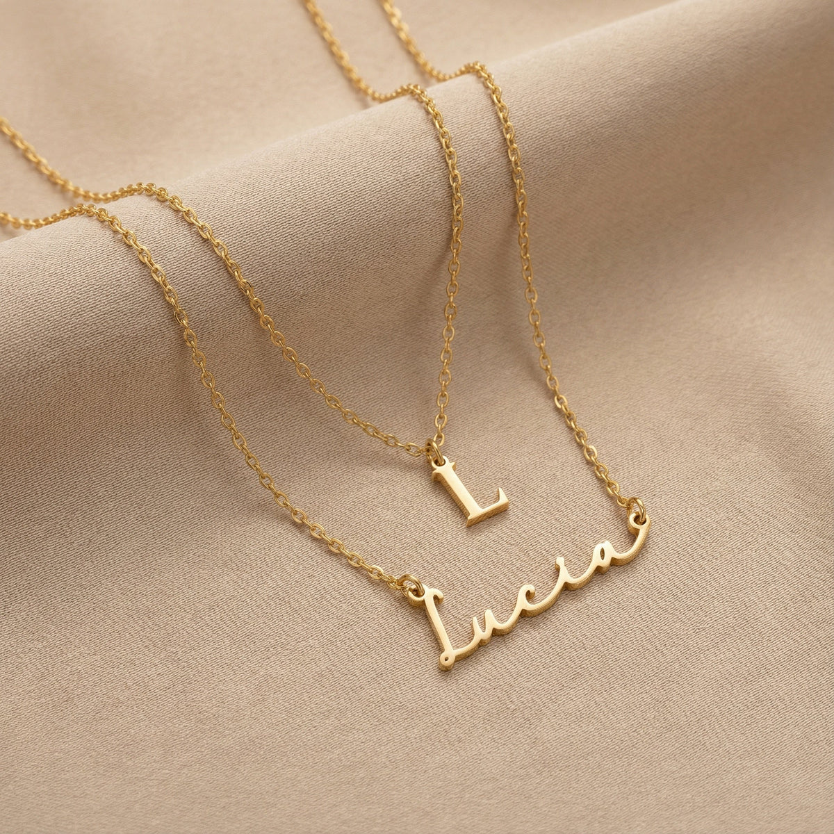 Personalised Name & Initial Necklace Layered Set – Custom Pair in Gold ...