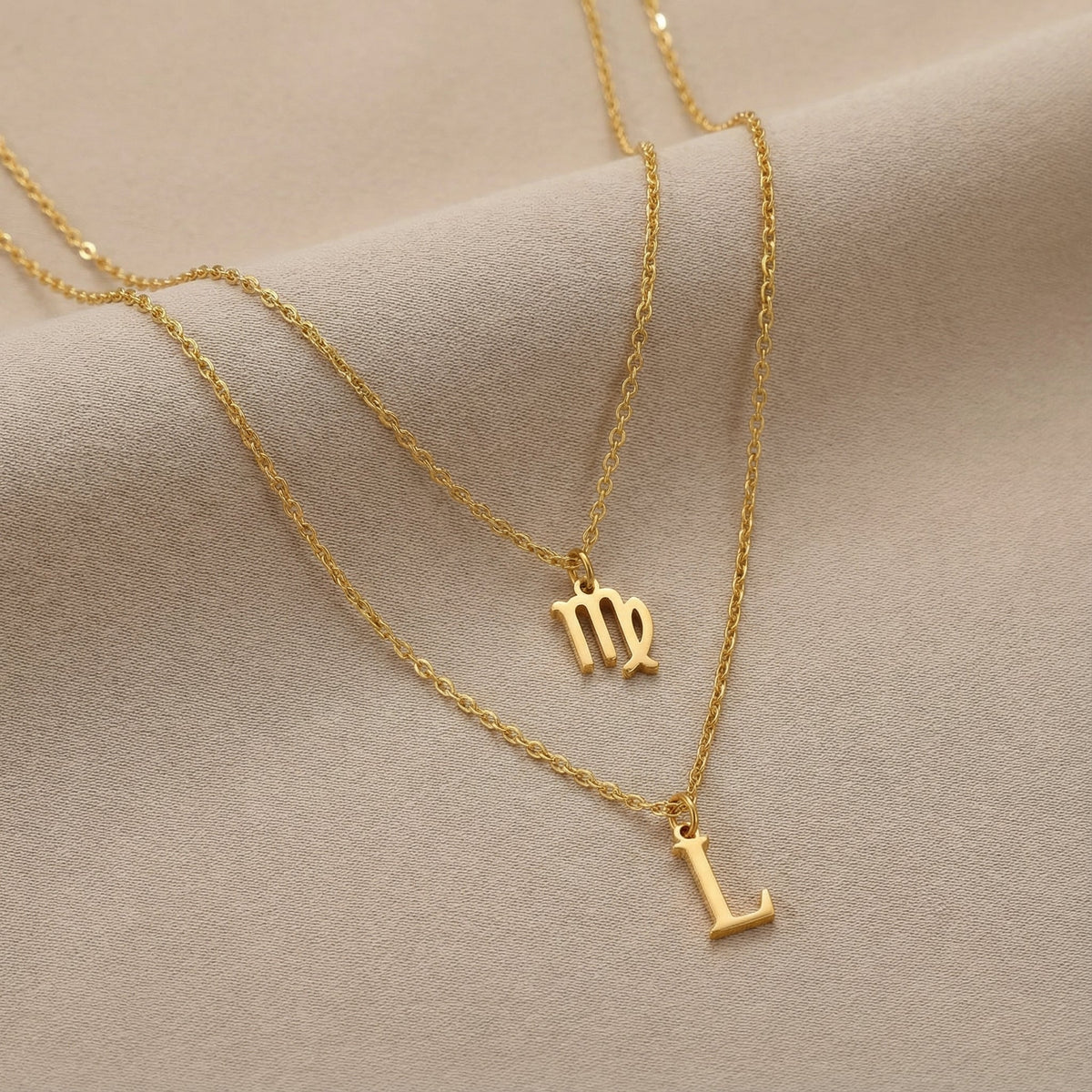 Zodiac & Initial Necklace Layered Set – Personalised Jewellery Duo – HBD